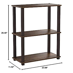 Furinno Turn-S-Tube 3-Tier Compact Multipurpose Shelf with Square Tube, Walnut/Brown (18025WN/BR)