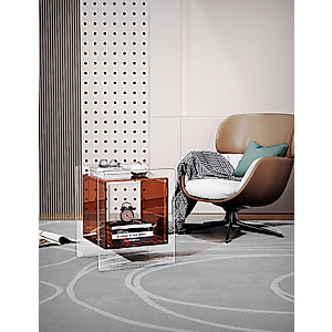 solaround Acrylic Nightstand Colorful Bedside Table with Open Storage Shelf,Clear Side Table for Living Room (1, Dark Brown)