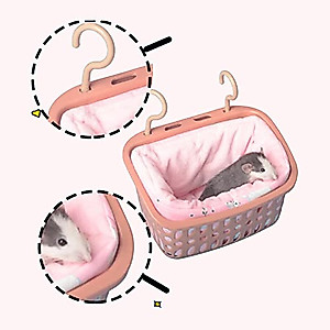 EastVita Squirrel Hanging Hammock Comfortable Breathable Colorful Winter Warm Cotton Sleeping Nest Pet Products Orange Frame and Pink Liner