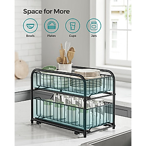 SONGMICS 2-Tier Pull Out Cabinet Organizers, Under Sink Organizer, Bathroom Organizer and Storage, Sliding Basket Drawers, Stackable for Kitchen, Bathroom, Ink Black UKCS017B01