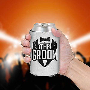 The Groom Tuxedo and Groom’s Crew Tuxedo Wedding Can Sleeve Cooler Insulated Drink Coozies Soda Beer Hugger Coolies (Crew Tux, 7 Pk)