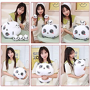 SQEQE Panda Mommy Stuffed Animal with 4 Baby Pandas, Super Soft Cartoon Hugging Toy Gifts for Girls Boys Birthday