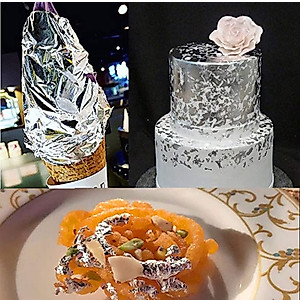 GLC Gold Leaf Silver Leaf, 99.9% Pure Silver Leaf Varakh Foils 50pcs 5'' x 3'' for Sweets Deco,Cake Baking,Chocolate,Supari,Serums,Ayurvedic Medicine,Decoration,Beauty Face Kits,Painting Art Crafts_