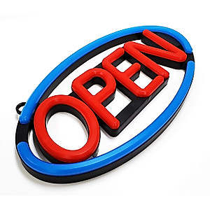 MaxLit 23'' X 12'' New Ultra Bright Oval LED Neon Sign - OPEN - Remote Controlled (Blue/Red)