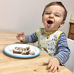 BapronBaby Busy Bees Bapron - No Neck Tie Safer Bib for Baby & Toddler - Soft Waterproof Stain Resistant - Machine Washable - Sz Baby/Toddler 6m-3T