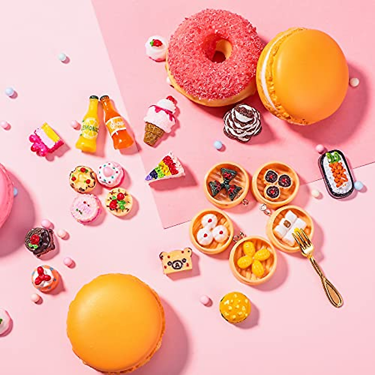 Skylety 92 Pieces Christmas Miniature Food Drinks Toys Christmas Dollhouse Resin Mini Foods for Mini Kitchen Accessories