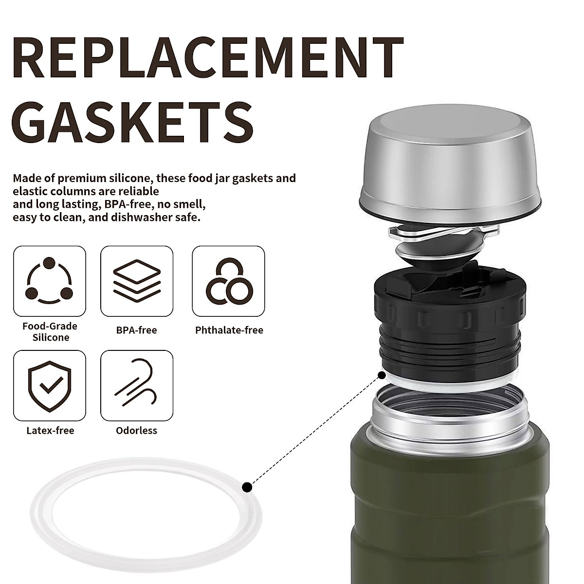 Hasanbar Replacement Gaskets Compatible with Thermos Stainless King Food Jar 16 and 24 Ounce, Silicone Seals Ring Ensures Containers a Leak-Proof Seal, O-Rings with No Phthalate/Latex/BPA - 4 Pack