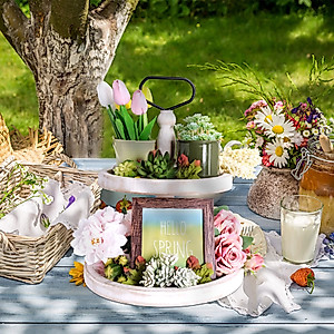 Mustry Rustic Wooden 2 Tiered Tray, Round Farmhouse Kitchen Table Decor Serving Tier Tray, Food Fruits Cupcake Display Coffee Bar Home Party Seasonal Decorations (White)