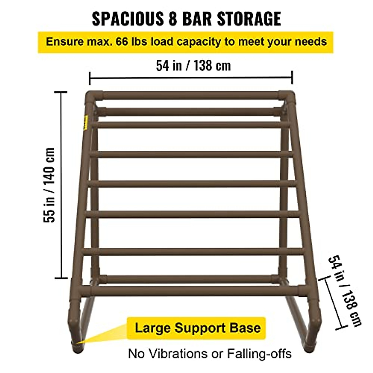 VEVOR Pool Towel Rack, 8 Bar, Brown, Freestanding Outdoor PVC Triangular Poolside Storage Organizer, Include 8 Towel Clips, Mesh Bag, Hook, Also Stores Floats and Paddles, for Beach, Swimming Pool