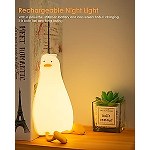 Cute Silicone Duck Night Light, 3 Level Dimmable Touch Control Rechargeable Beside Nursery Lamp, Squishy Kawaii Stuff Desk Room Decor, Nightlight for Breastfeeding, Toddler, Baby, Kids, Girls Gifts