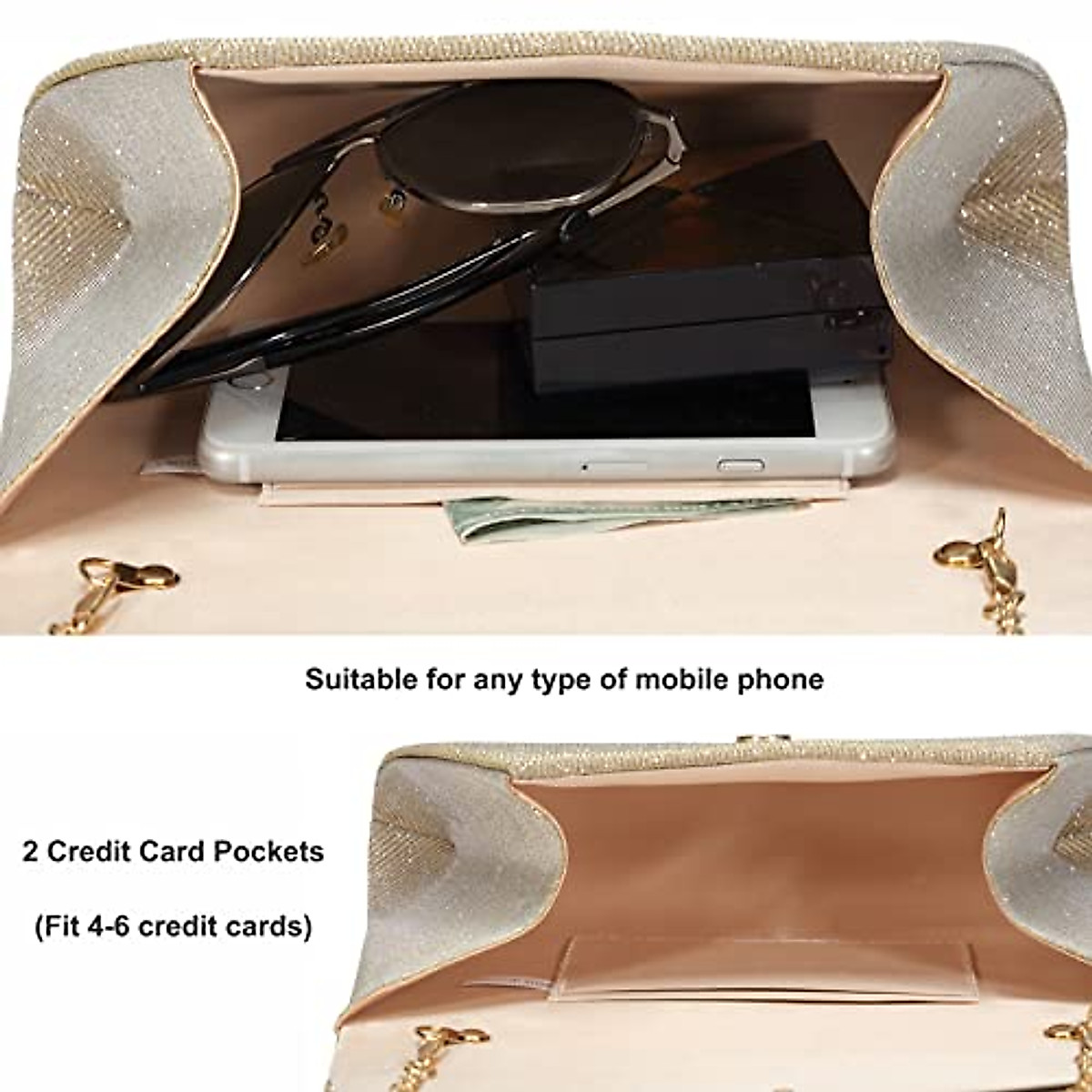 LXYGD Glitter Clutch Purses for Women Evening Bags and Cluthes Flap Envelope Handbags Formal Wedding Party Prom Purse