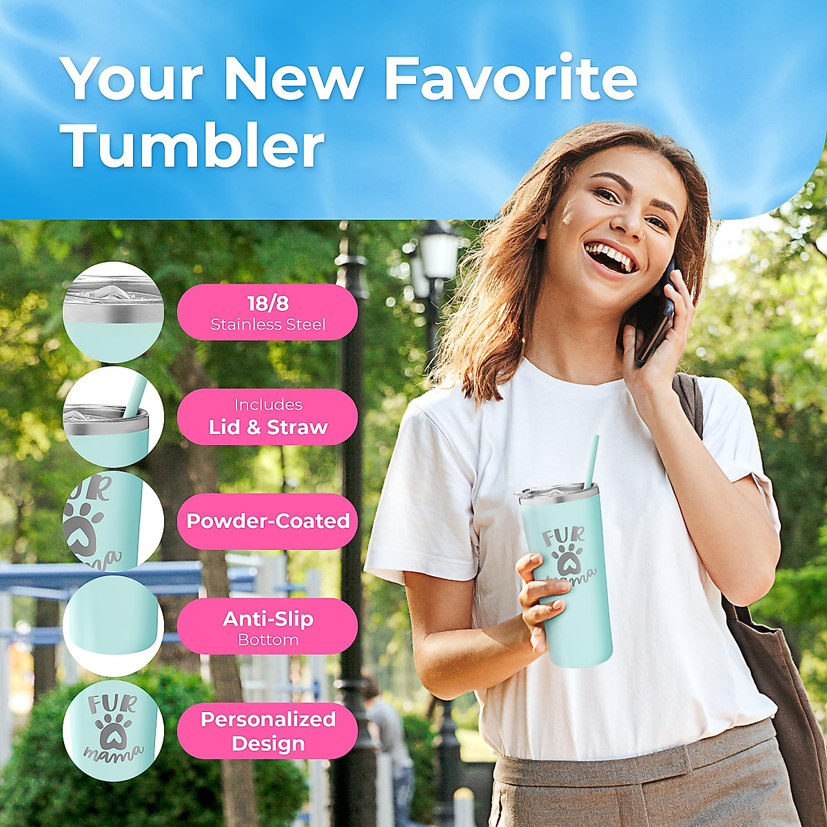 Fur Mama Insulated Stainless Steel Tumbler with Lid and Straw - Personalized Insulated Travel Mug for Wine, Coffee, Water - Dog Mom Gift, Dog Owner, Dog Lover - For the Kitchen or On-the-Go!