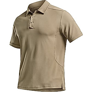 CQR Men's Polo Shirt, Long and Short Sleeve Tactical Shirts, Dry Fit Lightweight Golf Shirts, Outdoor UPF 50+ Pique Shirt, Frost Essential Khaki, Small