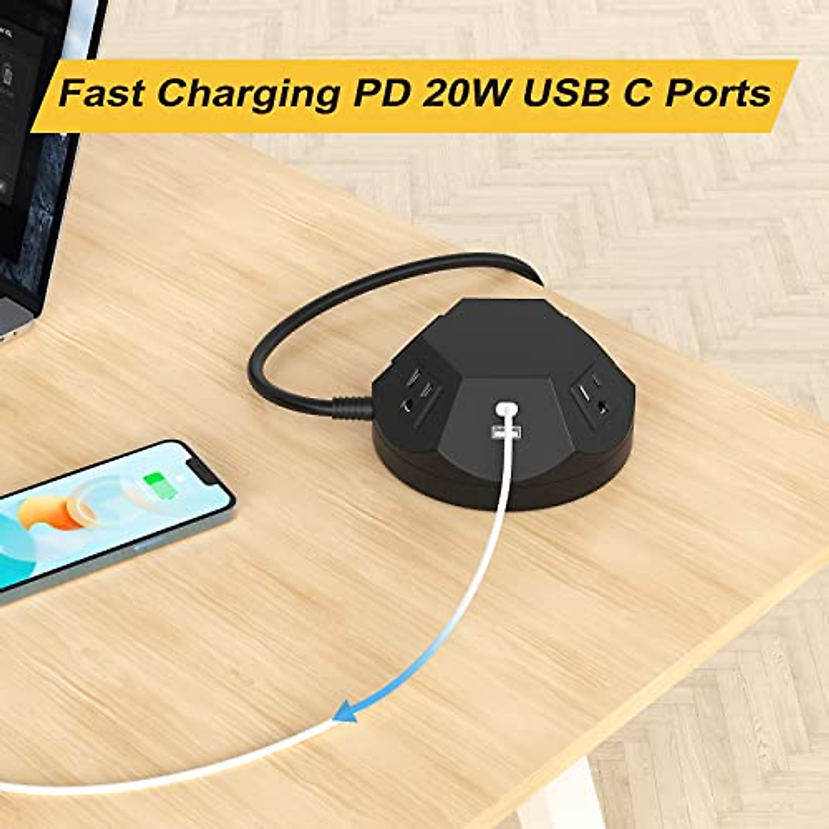 Power Strip Tower with PD 20W USB C Ports, Surge Protector with 4 Outlet and 4 USB Ports, 6.56 FT Extension Cord Power Tower Charging Station for Desk, Home Office, Living Room, Bedroom