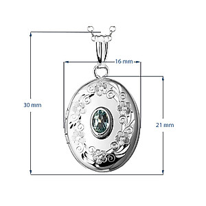 FJC Finejewelers Sterling Silver Oval Locket Pendant Necklace with Genuine Aquamarine March Birthstone
