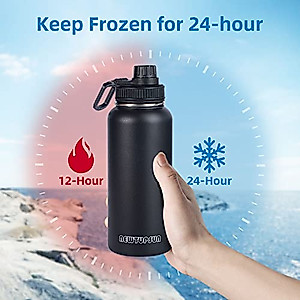 NEWTUPSUN Insulated Water Bottles, 32oz Double Walled Vacuum Insulation Bottle, Stainless Steel Sports Water Jug with Spout Lid & Lanyard,Keep Drinks Hot & Cold,Leak Proof,Sports, Outdoor,Office