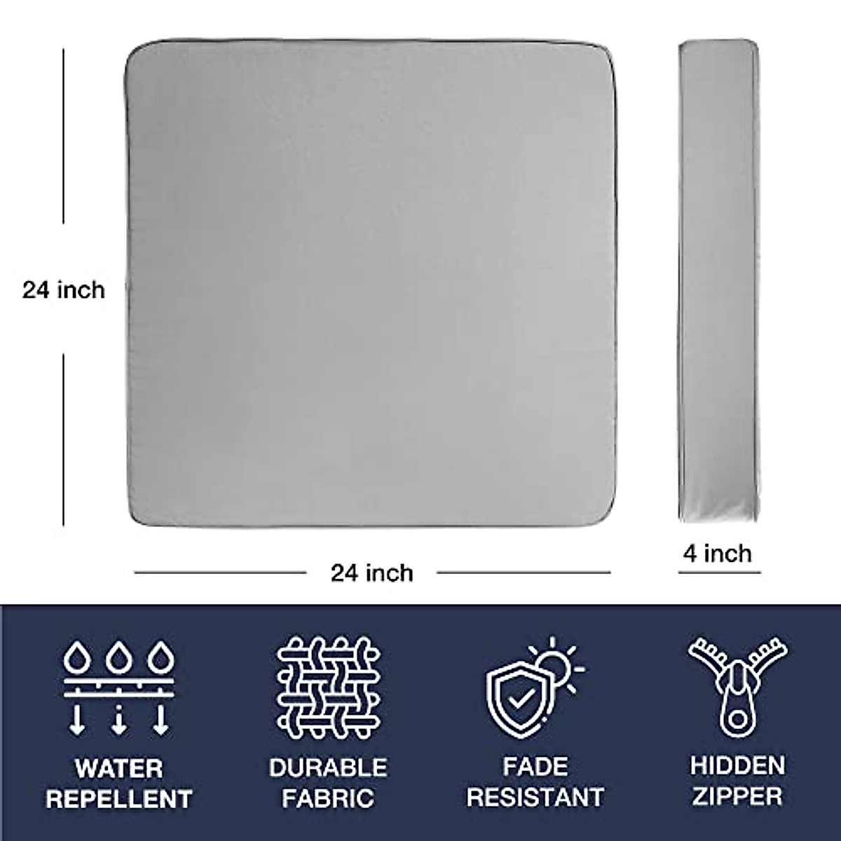 Glogex Outdoor Cushion Covers for Patio Furniture - Gray 24x24x4, Set of 4 Waterproof Patio Cushion Slipcovers Replacement, Outdoor Furniture, Chair, Sofa, Couch