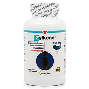Vetoquinol Zylkene Calming Support Supplement for Large Dogs 33-132lbs, Helps Promote Relaxation and Reduce External Stress Factors, Daily Behavioral Support and Anxiety Relief for Dogs, 450mg