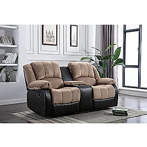 Nathaniel Home, Double Loveseat 2 Seater Home Theater, Fabric Recliner Sofa Couches with Storage and Cup Holders,Beige Love Seats