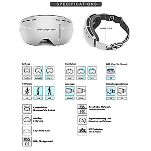 SPOSUNE Ski Goggles Over Glasses - Snow Goggle for Men Women Youth Snowboard Skiing - UV400 Anti-Fog Snowmobile Goggles