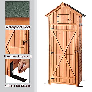 LVUYOYO Garden Storage Shed - Outdoor Wooden Storage Cabinet with Lockable Doors - Backyard Utility Tools Organizer Racks Shelves for Patio, Backyard, Garden, Lawn