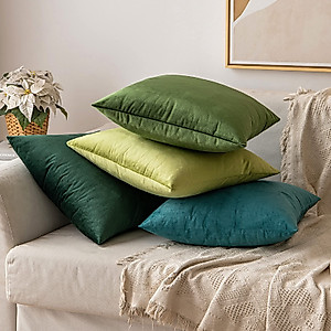 MIULEE Velvet Soft Solid Decorative Square Throw Pillow Covers Set Cushion Case for Spring Sofa Bedroom Couch 12 x 20 Inch Moss Green