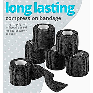 Vet Wrap - (Pack of 12-2 inch x 5 Yard Rolls) Self Adherent Wrap Cohesive Compression Bandage and Medical Gauze Bandage Roll Tape for Dogs, Cats, Horses, Black