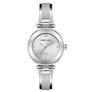 Anne Klein Women's AK/1981LGSV Diamond-Accented Silver-Tone and Light Grey Bangle Watch
