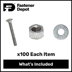 3/8"-16 x 2-3/4" Hot Dipped Galvanized Carriage Bolt w/Nuts & Flat Washers, Grade A, Full Thread, Quantity 100 - by Fastener Depot, LLC