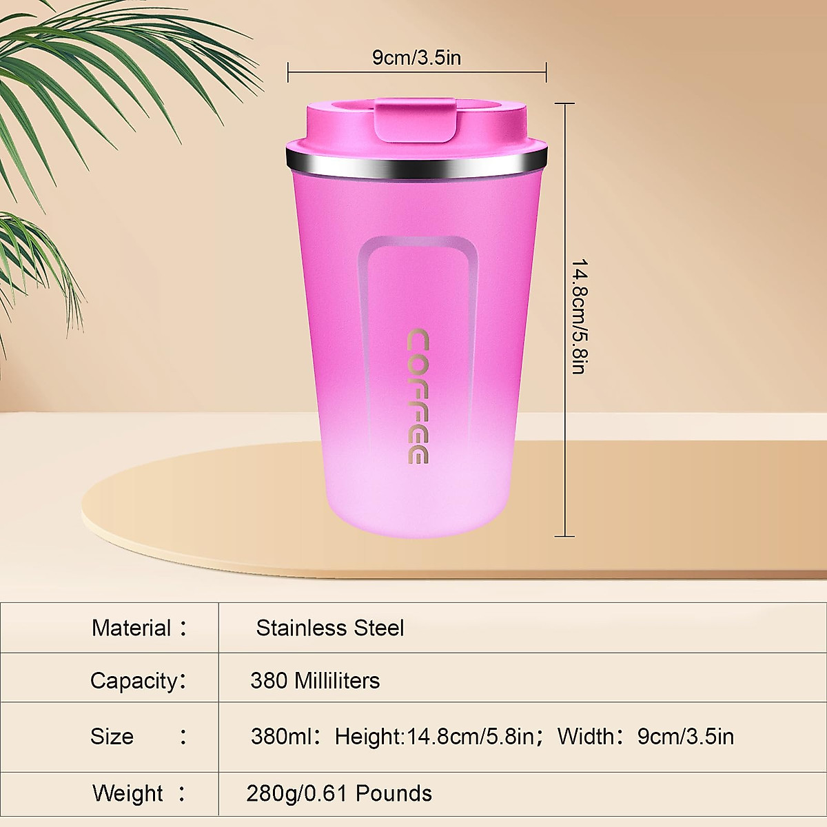 JTRYEMU Travel coffee mug 12 oz Insulated Coffee cup with lid reusable Leak proof Coffee Tumbler Stainless Steel Vacuum Gradient Colorful Thermos cup Thermal Keeps Cold and Hot for Coffee/Tea