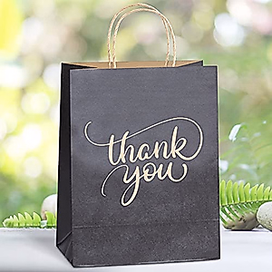 LEAFIPO 50 Pcs Black Paper Bags With Handles Bulk, Thank You Gift Bags Medium Size 8 x 4.75 x 10, Kraft Paper Bags for Small Business, Shopping, Wedding, Party, Retail, Goodies, Wholesales, Boutique