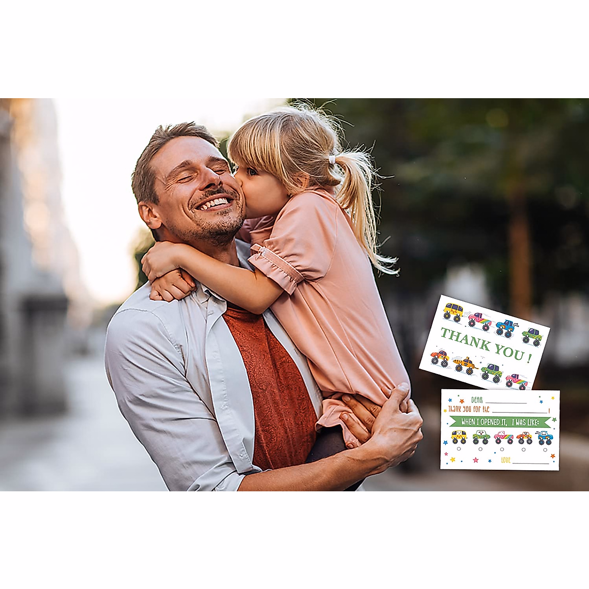 QOFO Car Truck Fill in the Blank Thank You Cards,Thank You Notes,Gender Neutral Thank You Cards,For Boys Girls Birthday Party,Event,or Holiday Use,Thank You Notes with Envelopes Set of 25-GXK09