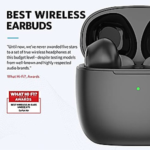 EarFun Air Wireless Earbuds, [Upgraded Version] [What Hi-Fi Awards] Bluetooth Earbuds with 4 Mics, Sweatshield IPX7 Waterproof, Game Mode, Wireless Charging, Deep Bass, USB-C Fast Charge, 35Hrs, Black