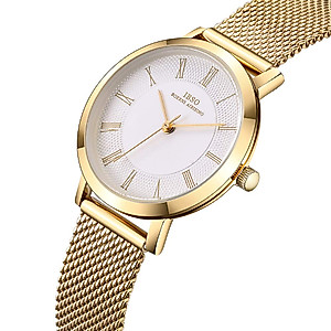 IBSO Women Stainless Steel Band Watches Ladies Quartz Wristwatches Waterproof Mesh Bracelet Watch Relogio Feminino (3636 Gold)