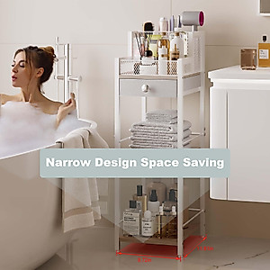 3-Tier Hair Tools Organizer with Drawer Narrow Freestanding Shelf for Bathroom Storage Makeup Organizer with 3 Grids for Flat Irons, Curling Irons, Skincare Storage