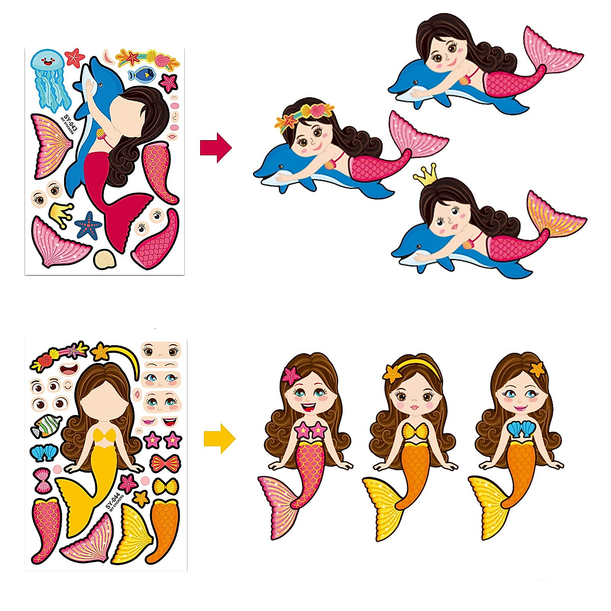 Mermaid Stickers,Make Your Own Mermaid Stickers,Make A Mermaid Stickers DIY Stickers Perfect For Mermaid Party Supplies & Favors for Kids Goodie Bag Filler Rewards (24 Sheets) (Make-A-Mermaid Stickers)