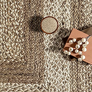 nuLOOM Charlene Braided Border Jute Area Rug, 5' x 8' Oval, Natural