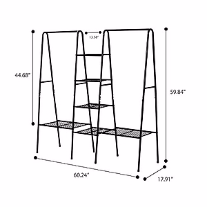 Albearing Metal Garment Rack Clothes Rack with Top Rod and Lower Storage Shelf Clothes Rack (Black)