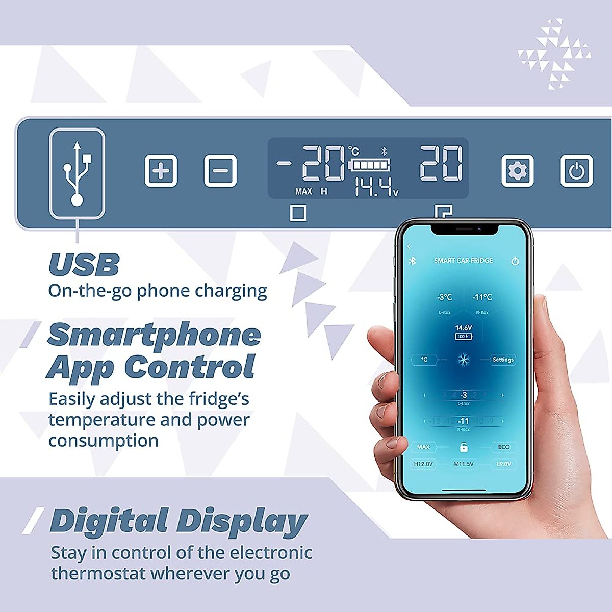 Bluefin Active Ice Cache 95L | Portable Travel Fridge | Advanced Cooling & Freezing Technology | Energy Efficient Charging | Dual Storage Compartments | Smartphone App Control | LCD | AC & DC