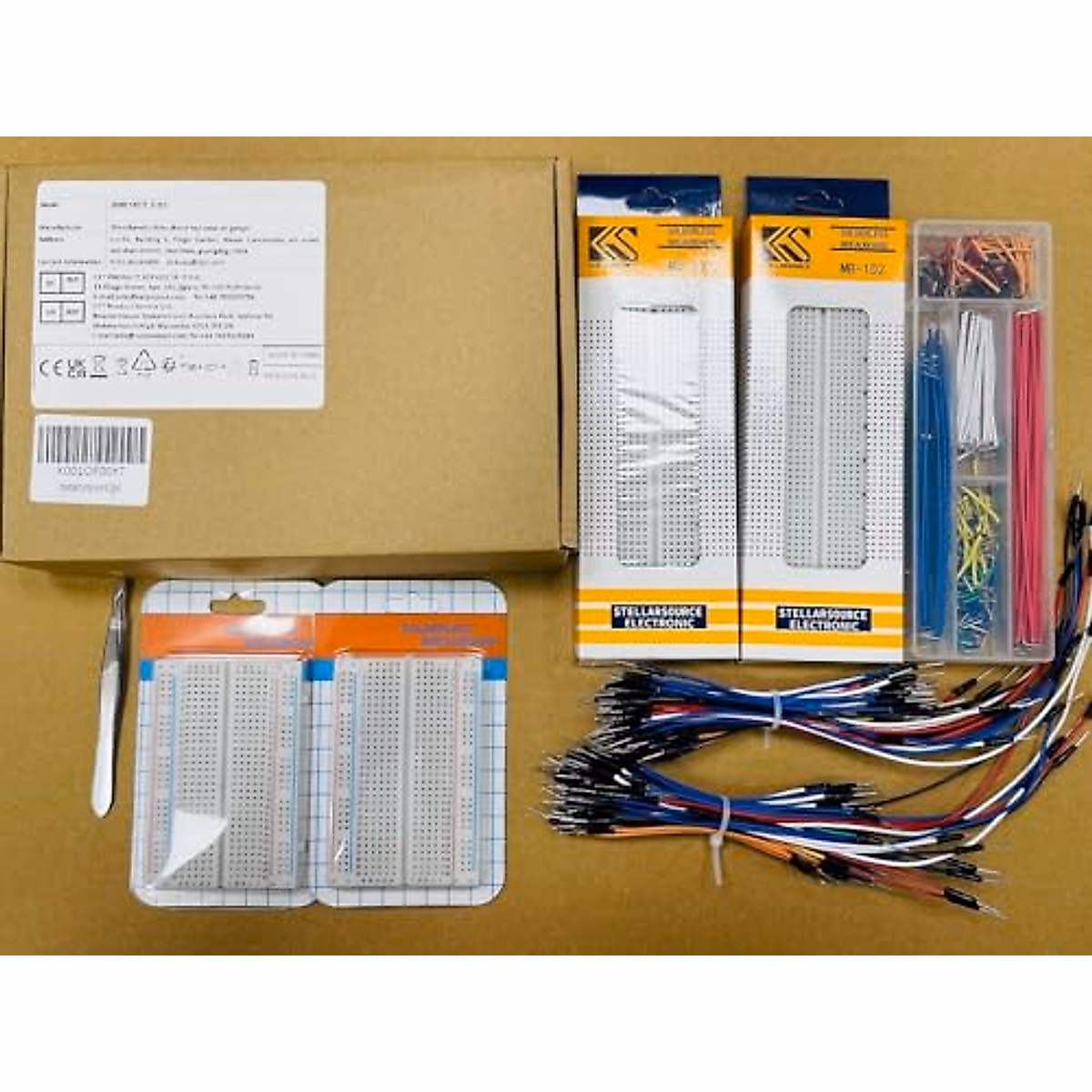 Breadboard Jumper Wires Kit 2Pcs 830 Breadboards 2PCS 400 Breadboards +130pcs Flexible Breadboard Jumper Wires +280pcs Jumper Wires+1pcs Tweezer for Arduino Raspberry Pi