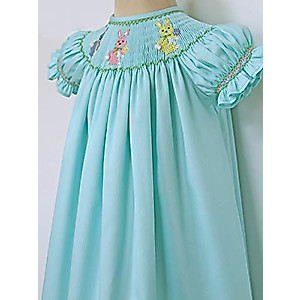 Carouselwear Easter Bunny Girls Smocked Bishop Dress Mint Green 3m Months