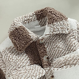 BULINGNA Toddler Baby Girl Boy Plaid Fleece Coat Lapel Collar Button Down Jacket Infants Fall Winter Warm Outwear (as1, age, 6_months, 12_months, Khaki, 6-12 Months)