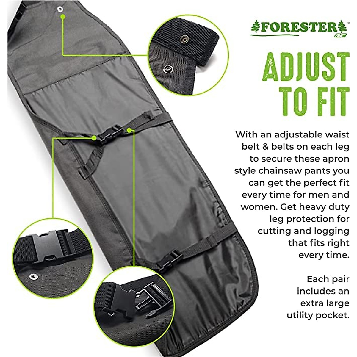 FORESTER Chainsaw Apron Chaps with Pocket & Adjustable Belt (37" Grey)