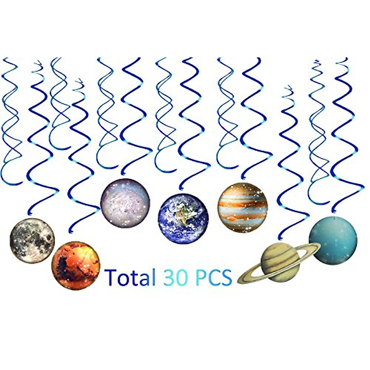 HADEEONG Space Hanging Decor, Solar System Hanging Swirl Party Supplies Space Happy Birthday Banner for Boys Girls Kids Space Themed Planets Birthday Party Favor Supplies 30PCS