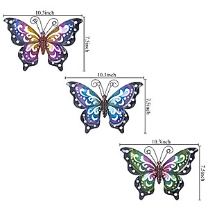 dreamskip 3 Pack Metal Butterfly Wall Art Outdoor Decor, Butterflies Spring Wall Sculpture Hanging Metal Wall Decorations for Garden, Patio, Fence, Yard, Living Room, Bedroom