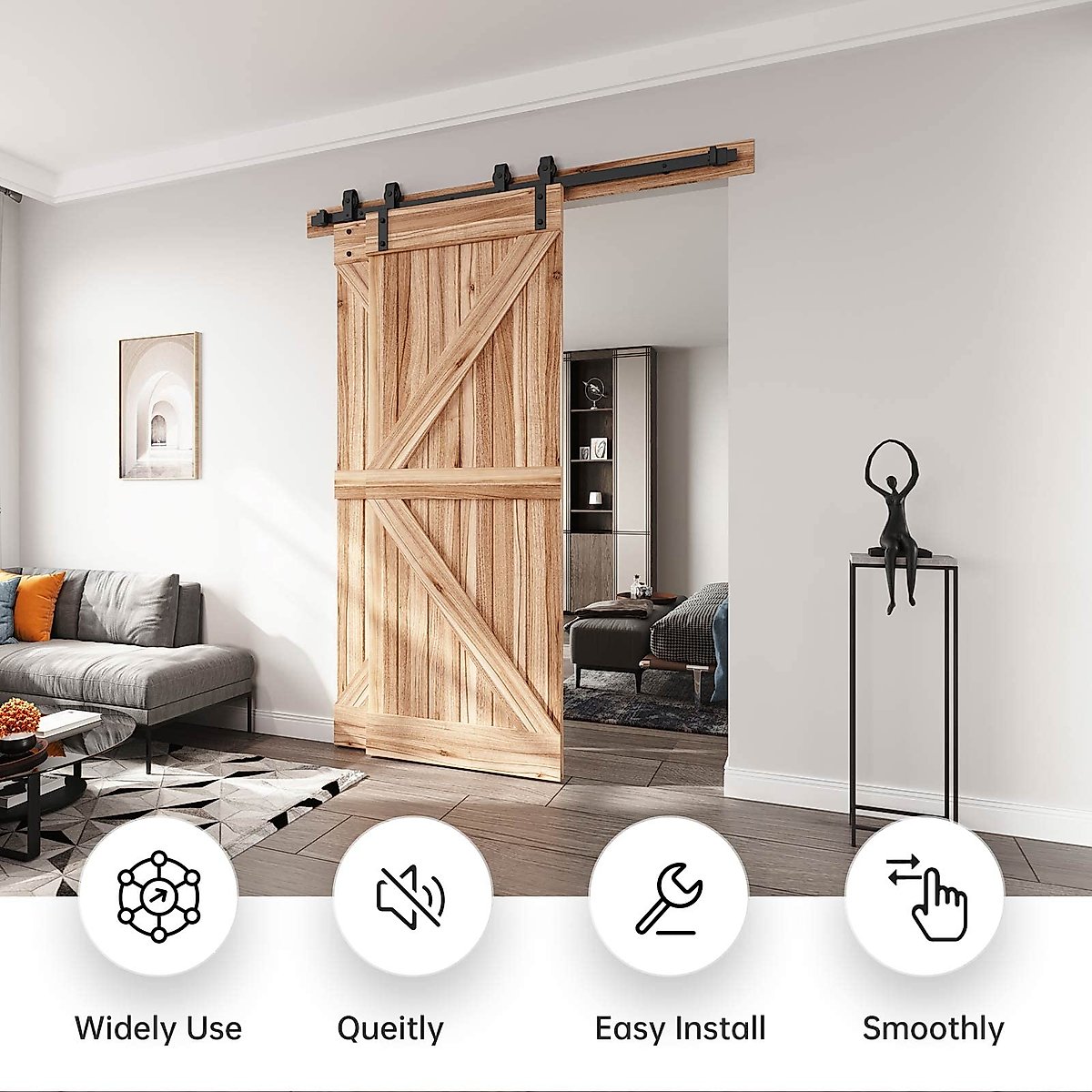 EaseLife 5.5FT Bypass Double Sliding Barn Door Hardware Kit,Single Track,Heavy Duty,Slide Smoothly Quietly,Easy Install， (5.5FT Track Kit for Double 38" Wide Door)