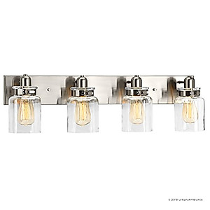 Urban Ambiance Luxury Modern Farmhouse Bathroom Vanity Light, Large Size: 8.625" H x 30.25" W, with Industrial Style Elements, Brushed Nickel Finish, UHP2144 from The Bridgeport Collection