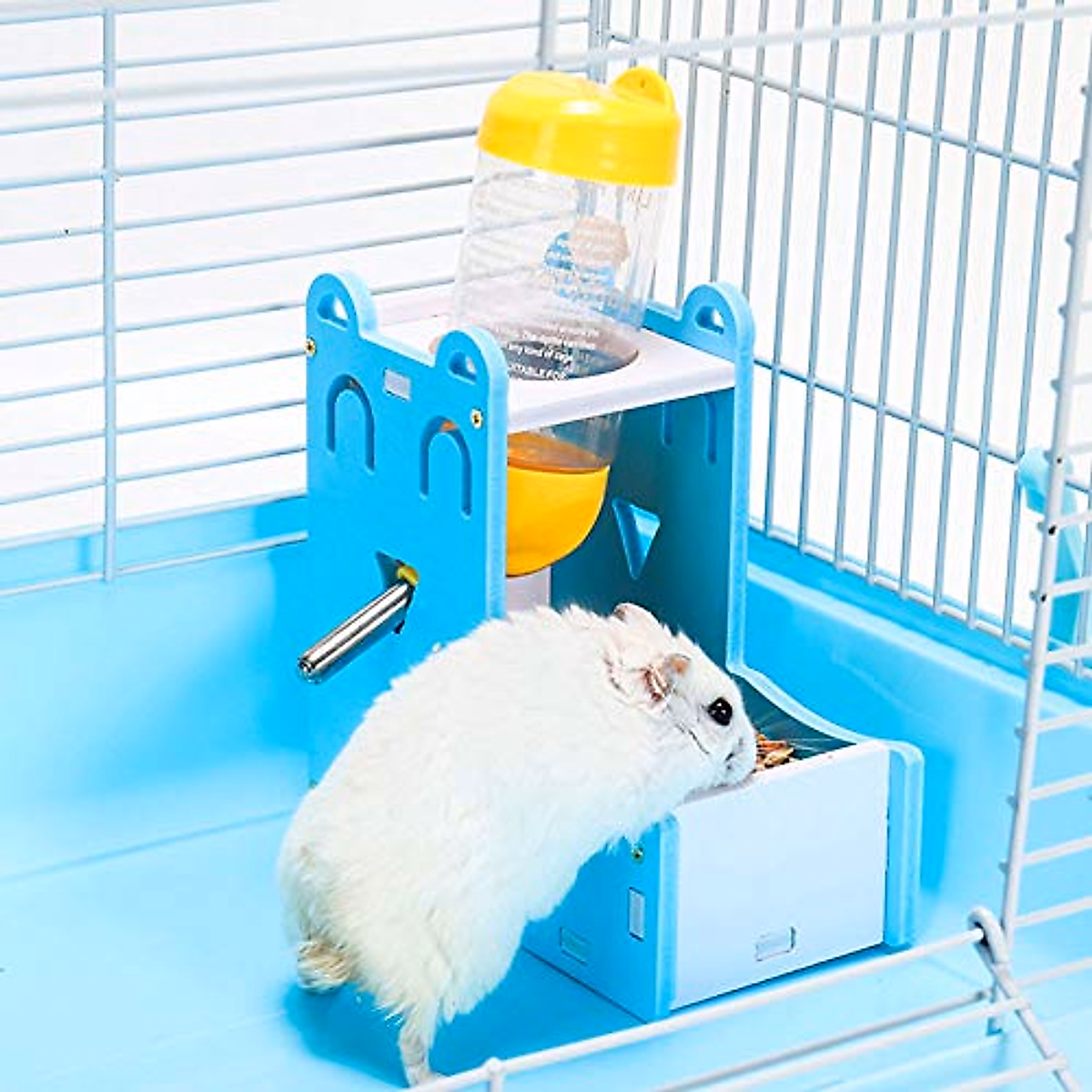 2 in 1 Hamster Hanging Water Bottle Small Animal Auto Dispenser with Base for Hamster Rat Gerbil Mouse Chinchillas Squirrel Guinea Pig Cage Toy