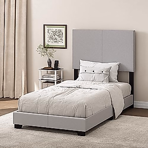 Furinno Pessac Fabric Upholstered Bed Frame with Wooden Slat Support, Twin, Glacier