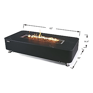 Valencia Concrete Fire Pit 62" x 30" Outdoor Patio Firepit Includes Fire Glass Modern Fire Pits & Outdoor Fireplaces for Garden, Deck, Indoor & Outdoor Heating